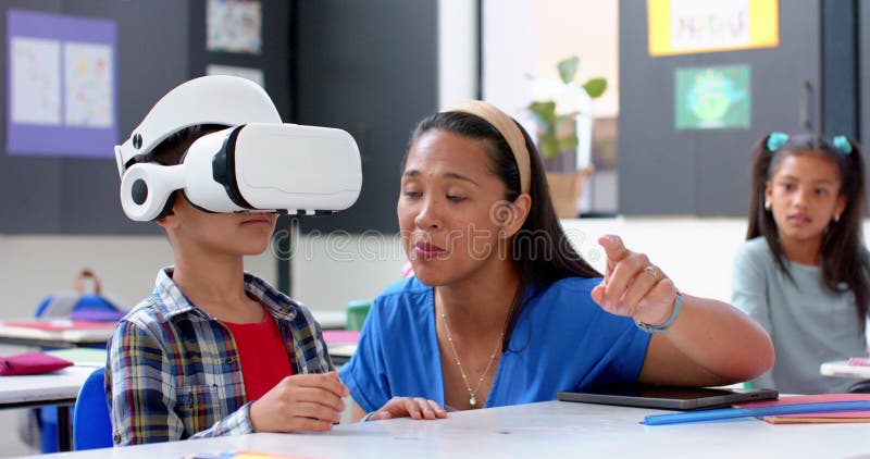 School Student with VR Headset Using AI Artificial Intelligence ...