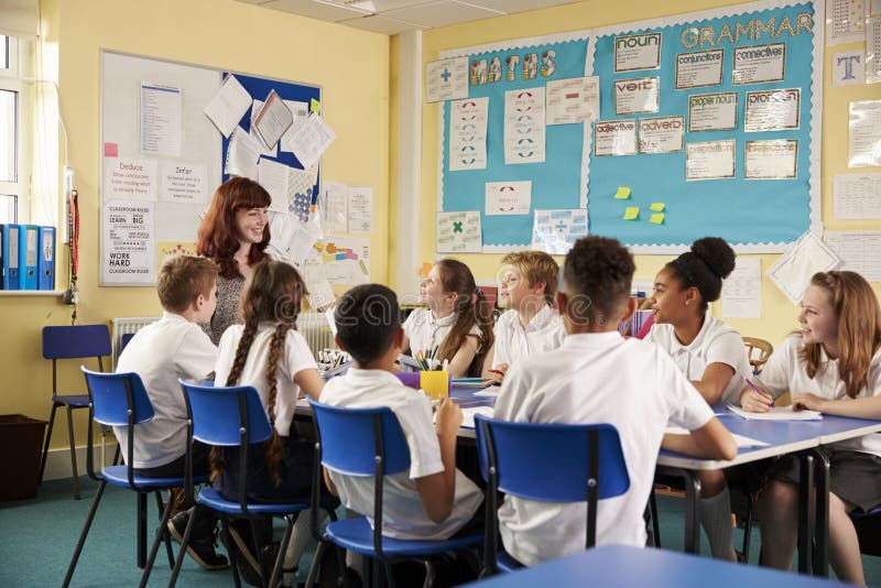 School Kids Work Together on a Class Project, Elevated View Stock Image ...