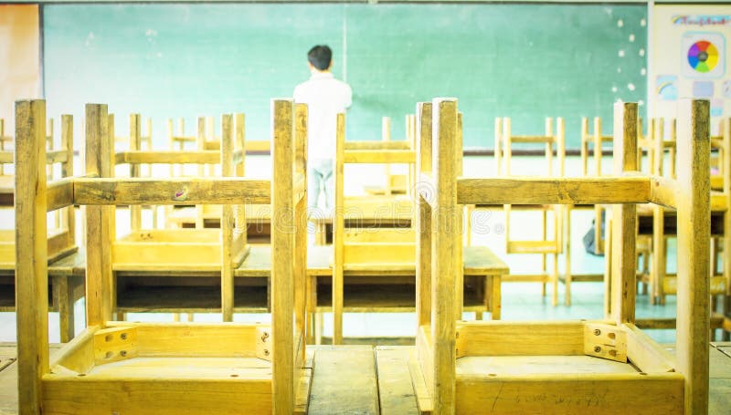 The Teacher is Alone in the Classroom Stock Image - Image of teacher ...