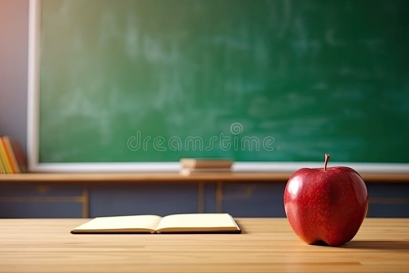 School Teacher S Desk with Stack of Books and Apple. Education Stock ...