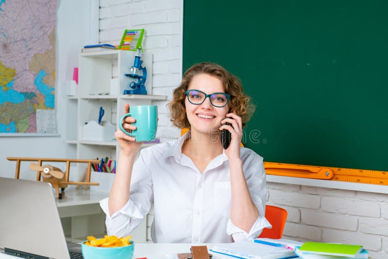 School Teacher Talking On Phone. Study And Learning. Education Concept ...