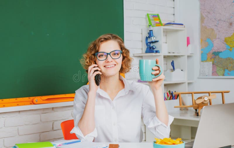 School Teacher Talking on Phone. Study and Learning. Education Concept ...