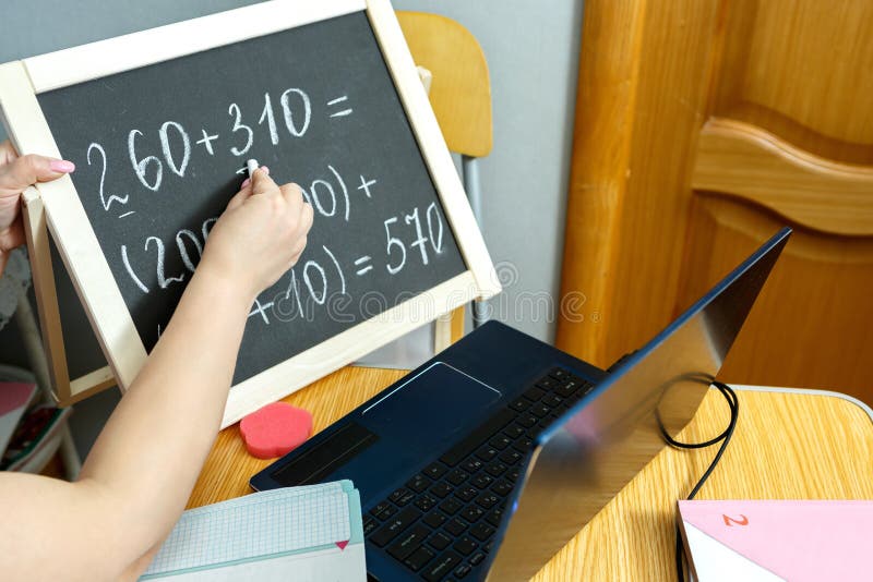 A School Teacher Teaches a Lesson Online Stock Photo - Image of call ...