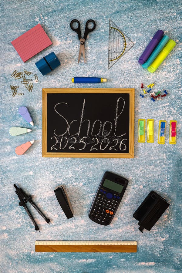 School Text on Blackboard with Study Tools. Stock Image - Image of ...