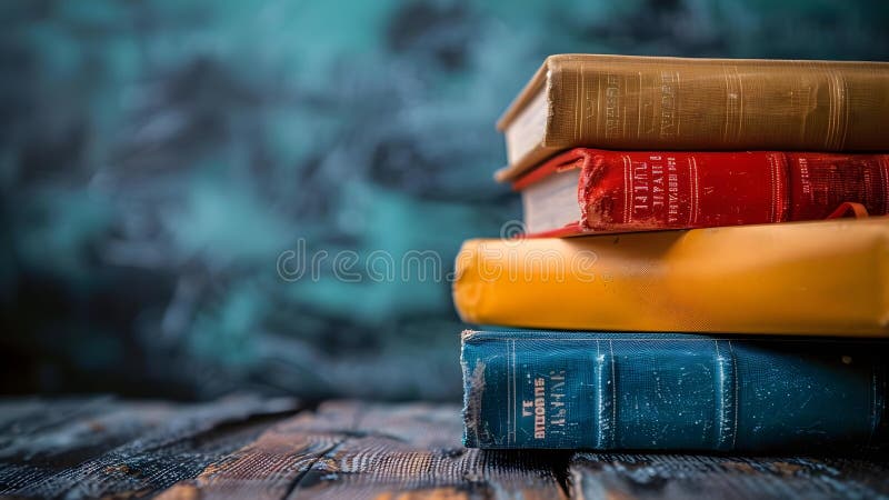 School Textbooks Closeup with Blurred Chalkboard Background. Concept ...