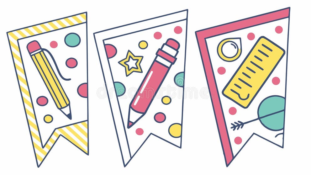 School Themed Banners with Pencil, Microphone, and Ruler, Education ...