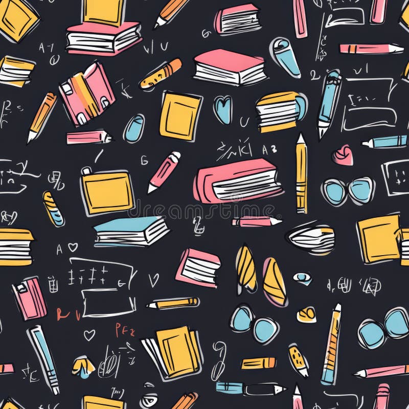 A School-themed Doodle Pattern with Books, Pencils, and Chalkboards ...