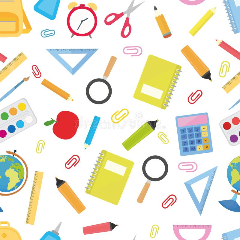 School Themed Pattern Notebook School Back To School Ruler Globe ...