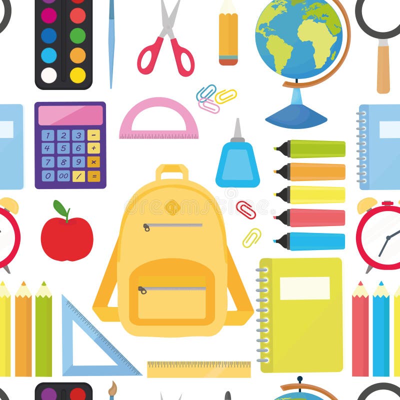 School Themed Pattern Notebook School Back To School Ruler Globe ...