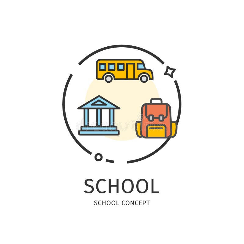 School Thin Line Icon Concept. Vector Stock Vector - Illustration of ...