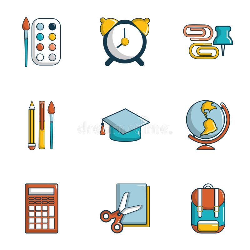 School Things Icons Set, Flat Style Stock Vector - Illustration of ...
