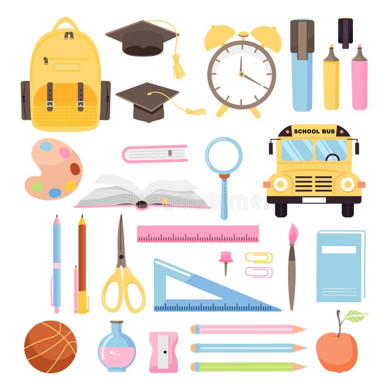 School Time or Back To School Set. Collection of Various School ...