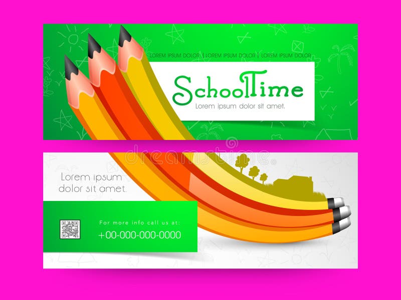 School Time Banner or Header Design with Colorful Pencils in Two Color ...