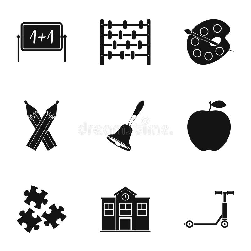 School Time Icons Set, Outline Style Stock Vector - Illustration of ...