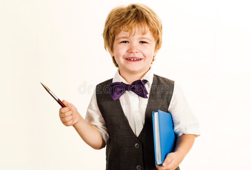 School Time. Kid Boy with Notepad and Pen. Schoolboy. Education ...