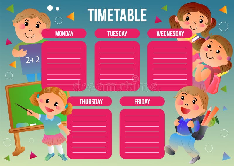 School Time Table with Cartoon Student Stock Vector - Illustration of ...