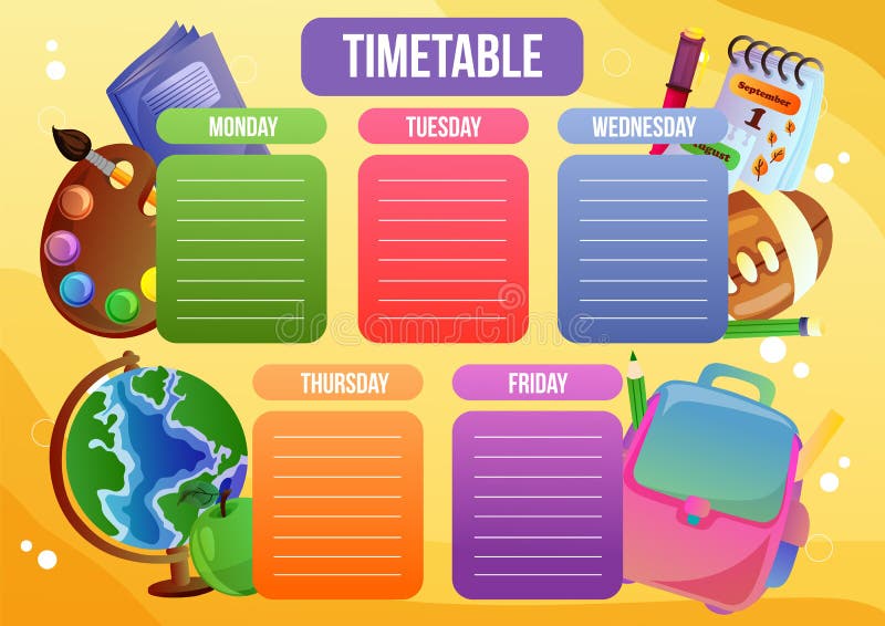 School Time Table with Cartoon Student Stock Vector - Illustration of ...