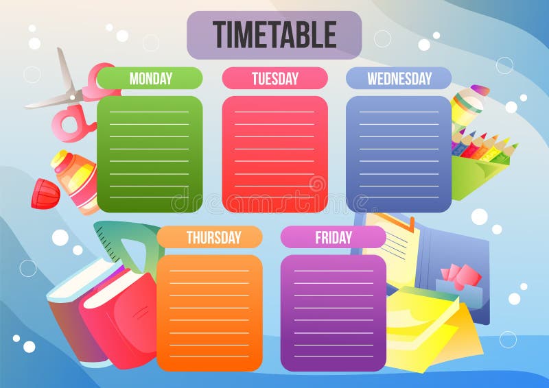School Time Table with Cartoon Student Stock Vector - Illustration of ...