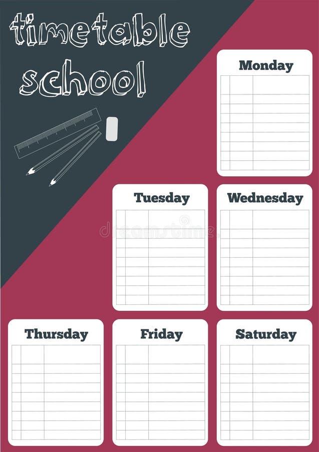 Colorful School Timetable with Red and Black Geometric Abstractions ...