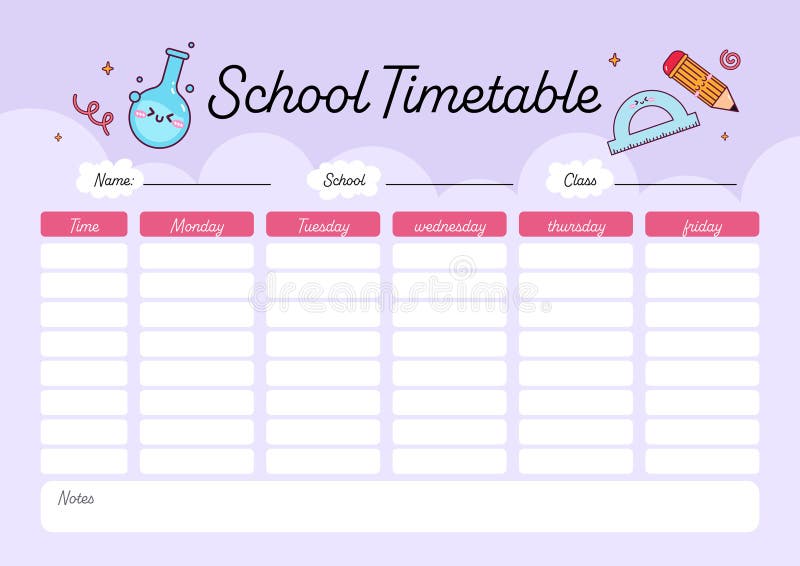 School Timetable, Weekly Class Schedule, School Timetable Template ...