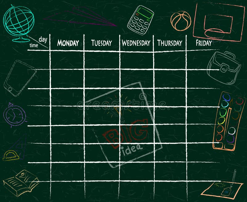 School Timetable Background with Hand Drawn Elements of School Supplies ...