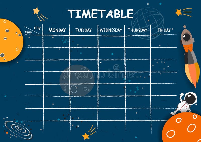 School Timetable Background with Hand Drawn Space Elements. Stock ...