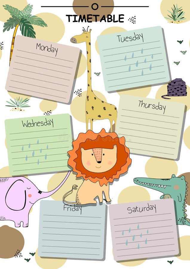 School Timetable Background with Hand Drawn Space Elements. Stock ...