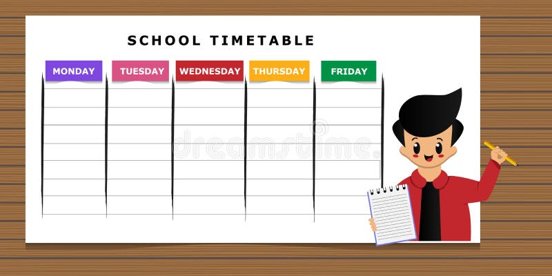 School Timetable with Cute Kid Boy Cartoon Template Design Stock ...
