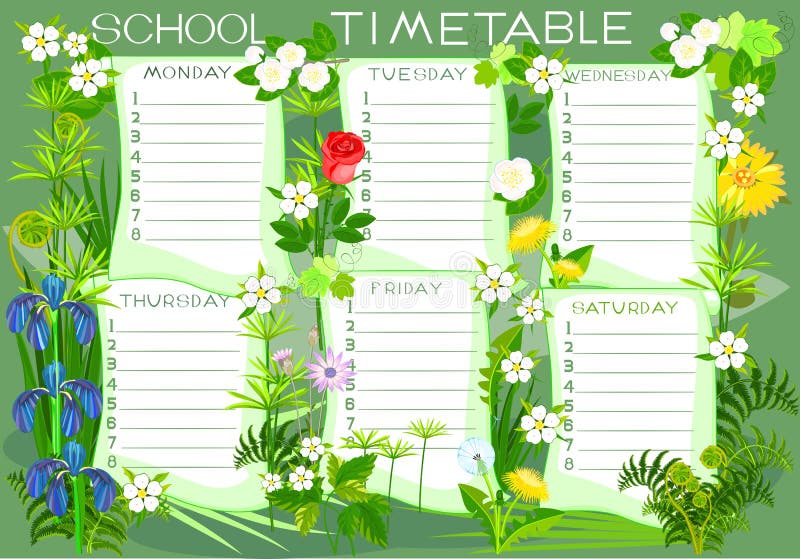 Kids Timetable with Cute Princess. Weekly Planner for Children Girls ...
