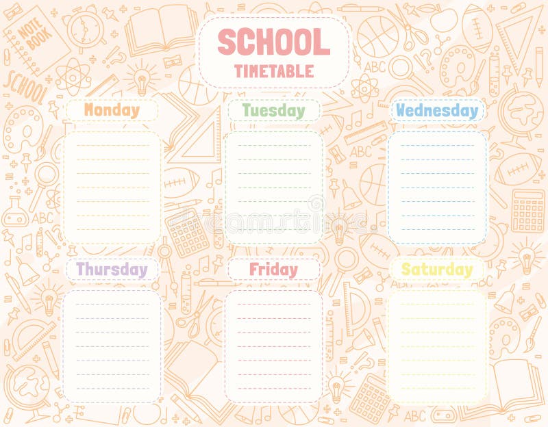 School Timetable Drawn by Hand with School Objects Stock Vector ...