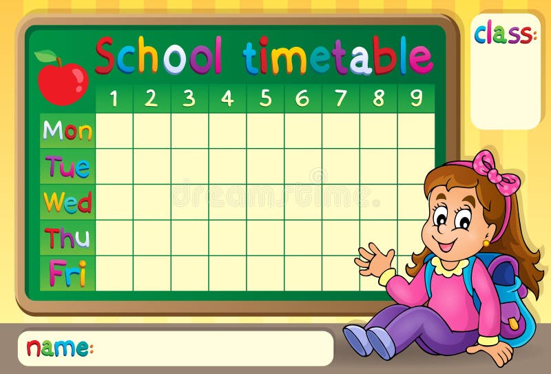 School Timetable with Happy Girl Stock Vector - Illustration of ...