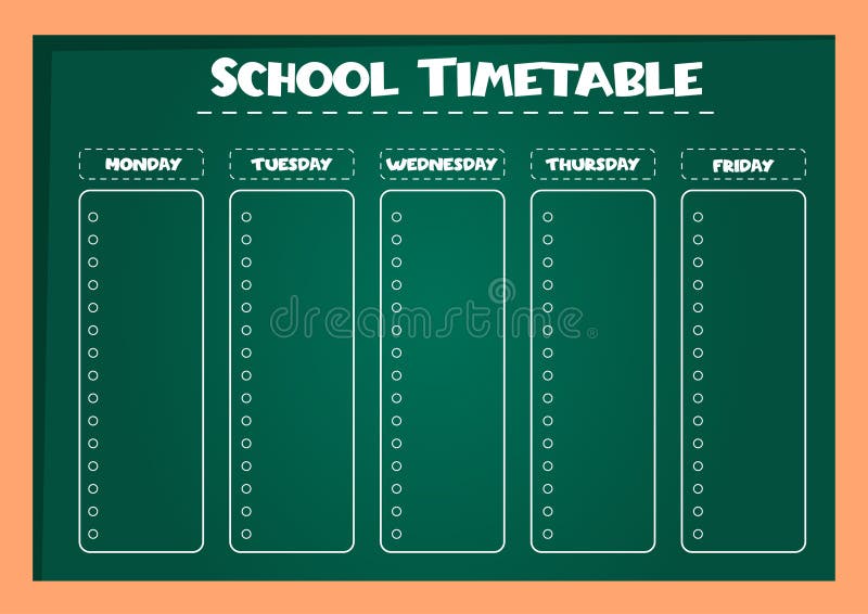 School Timetable for Kids with Days of the Week on the Blackboard ...