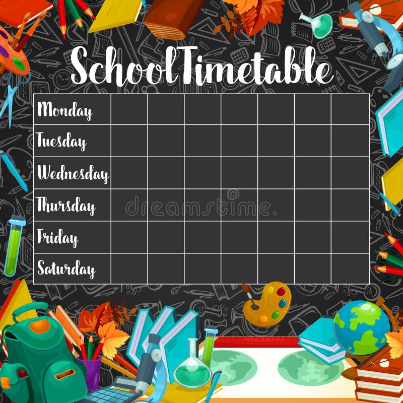 School Timetable or Lesson Schedule on Chalkboard Stock Vector ...