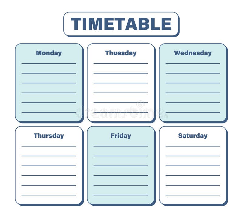 School Timetable for Lessons. Lined Template Schedule for Week. List of ...