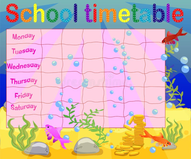 School Timetable with Marine Themes, Table, Underwater World Stock ...