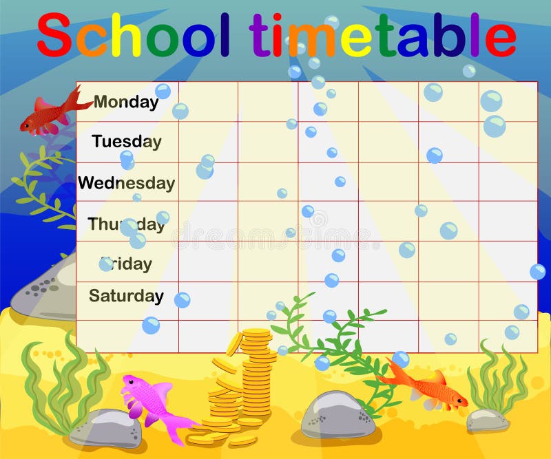 School Timetable with Marine Themes, Table, Underwater World Stock ...