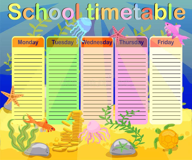 School Timetable with Marine Themes, Table, Underwater World Stock ...