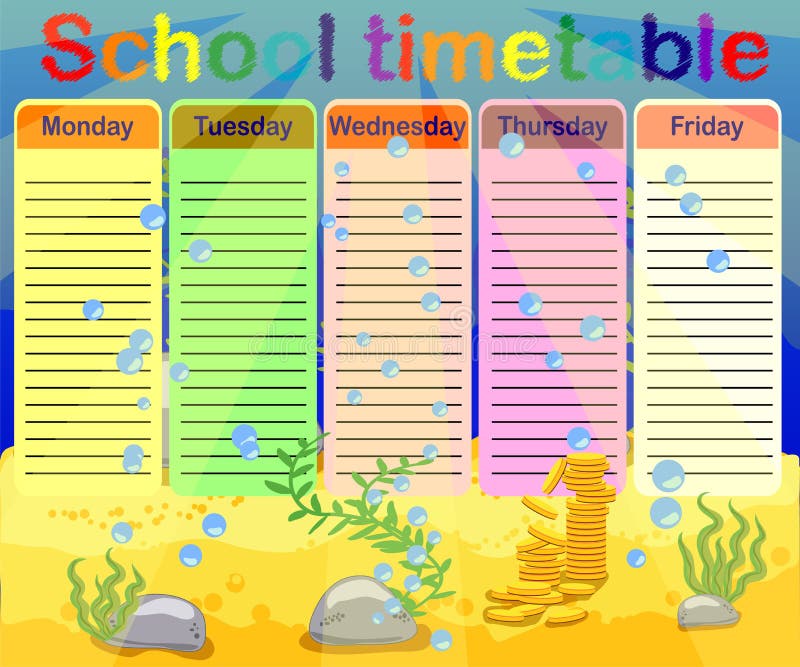 School Timetable with Marine Themes, Table, Underwater World Stock ...
