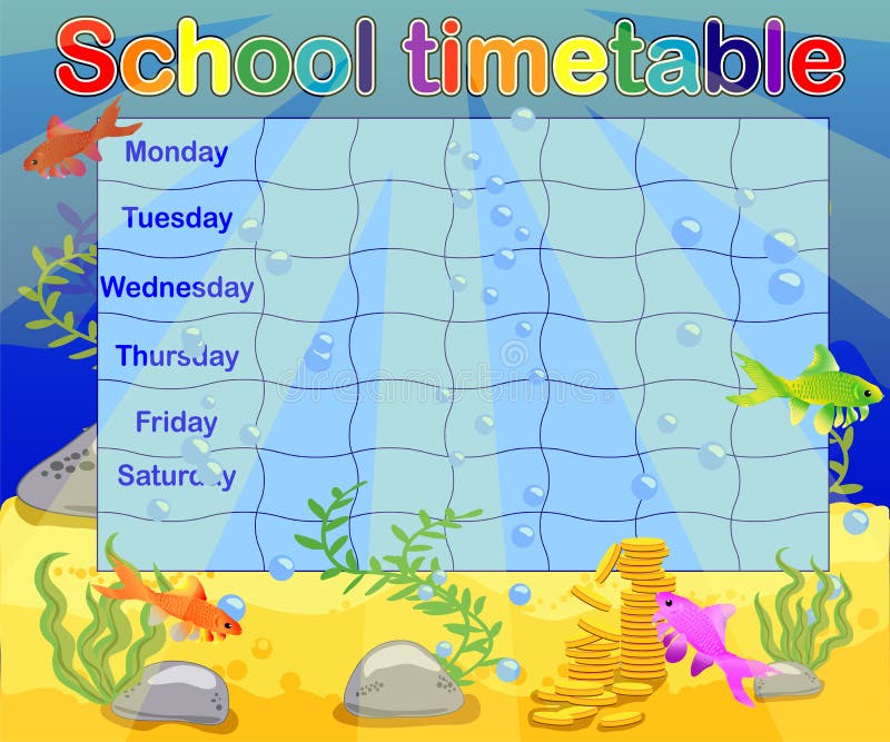 School Timetable with Marine Themes, Table, Underwater World Stock ...