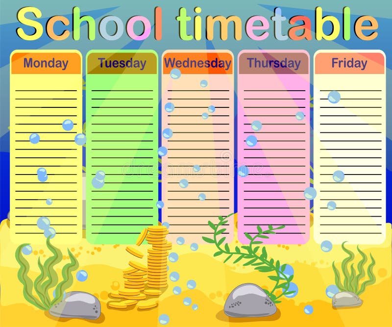School Timetable with Marine Themes, Table, Underwater World Stock ...