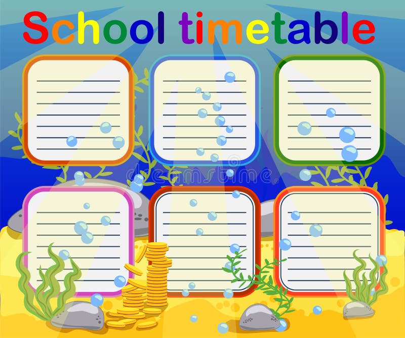 School Timetable with Marine Themes, Table, Underwater Stock ...
