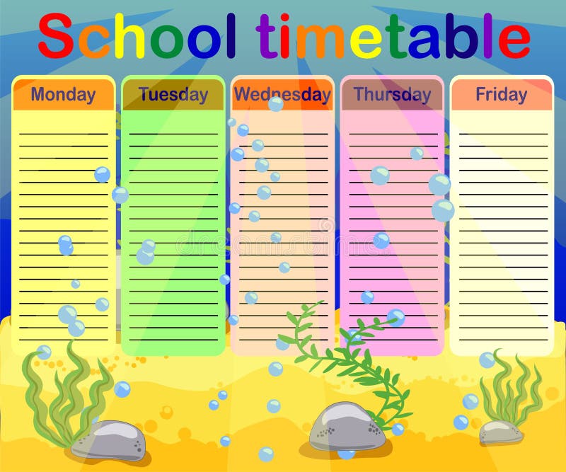 School Timetable with Marine Themes, Table, Underwater Stock ...