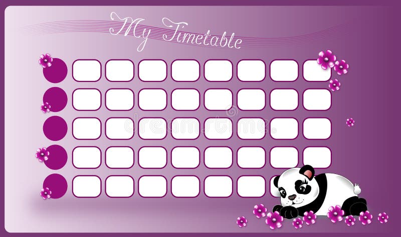 School Timetable with Panda and Flowers Stock Illustration ...