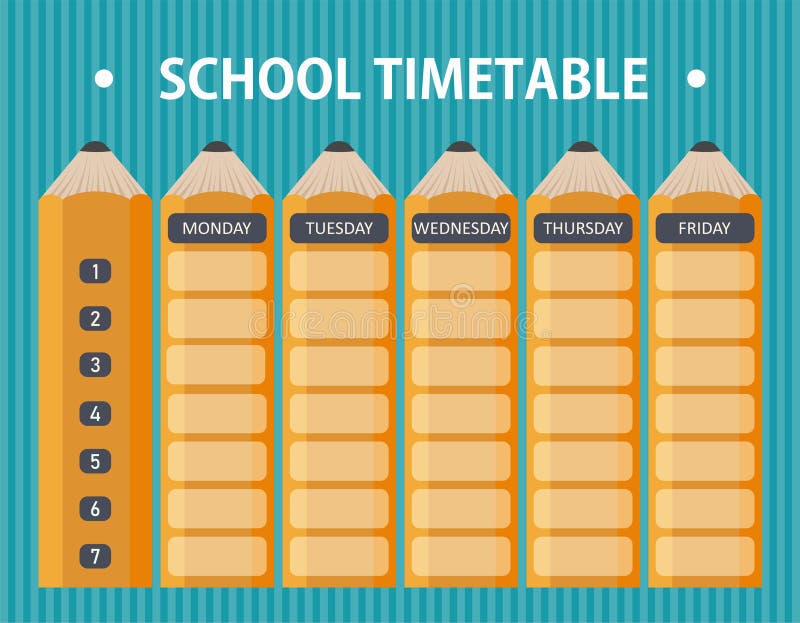 School Timetable with Pencils Stock Vector - Illustration of kids ...