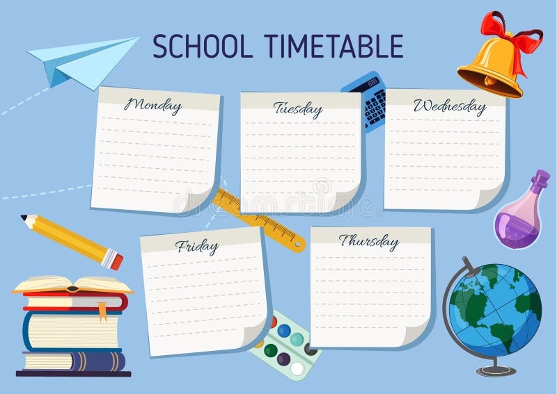 School Timetable Poster Template with Sticker Notes for Subjects ...