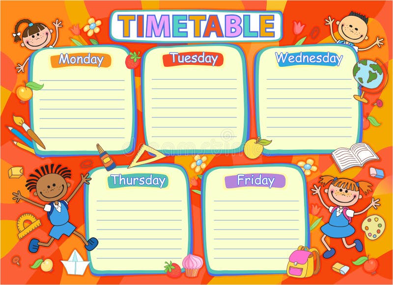 School Timetable Schedule, Colorful Vector Illustration. Stock Vector ...