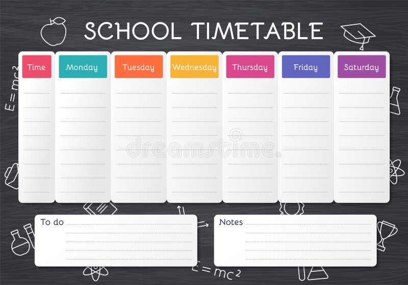 School Schedule. Timetable for Lessons on Blackboard. Vector ...