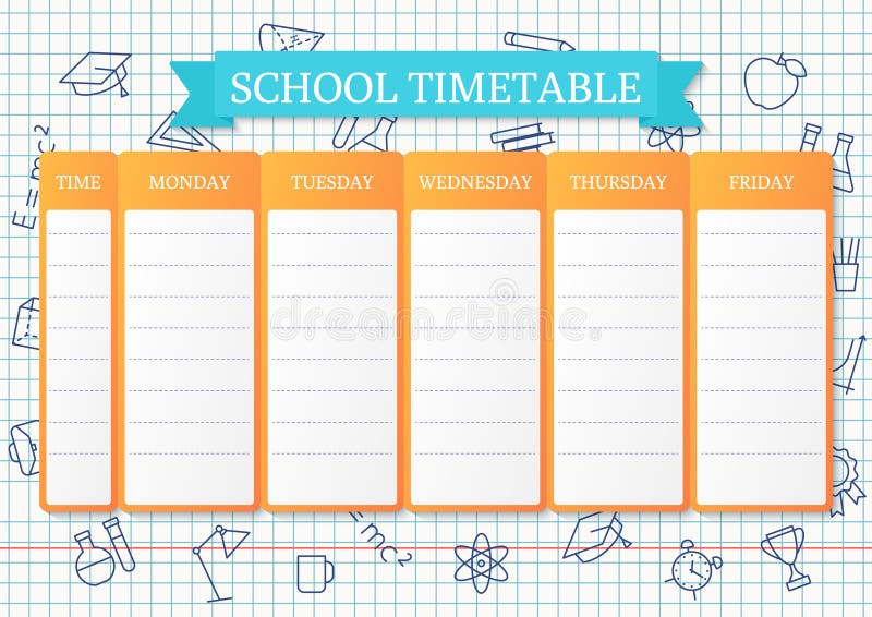 School Timetable. Time Table for Lessons. Vector Illustration Stock ...