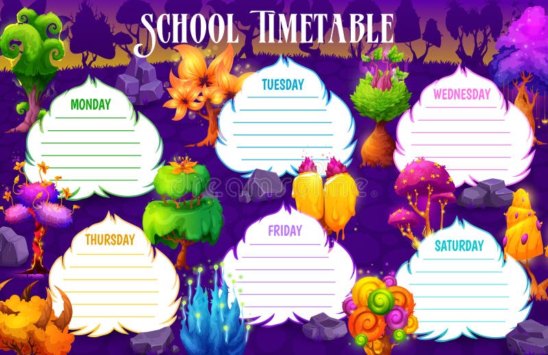 School Timetable Schedule, Magic Fantasy Trees Stock Vector ...