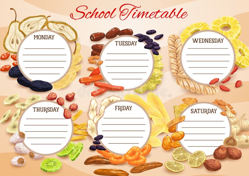 School Timetable, Schedule Planner, Dried Fruits Stock Vector ...